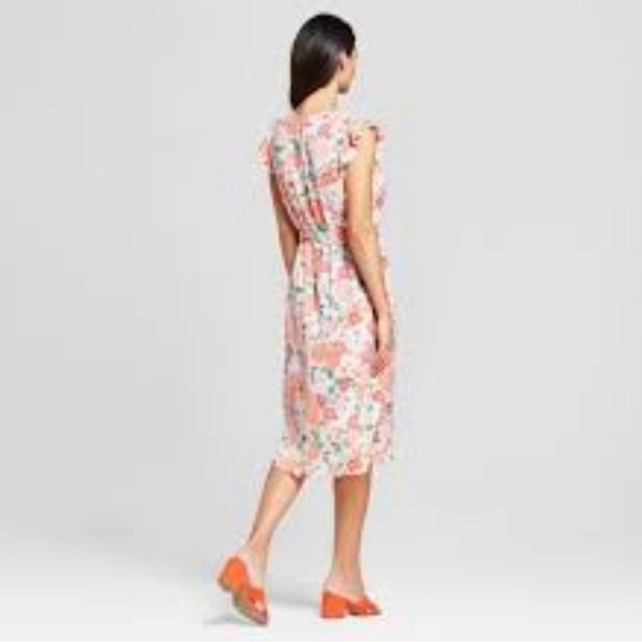 Eclair | Dresses | Nwt Eclair Womens Flutter Sleeve Pink Floral Midi ...